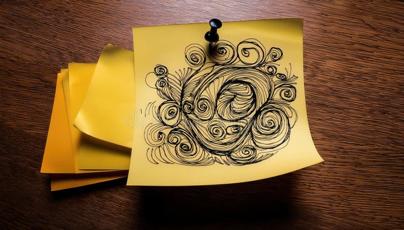 Intricate Black and White Doodle on a Yellow Sticky Note Attached To a ...