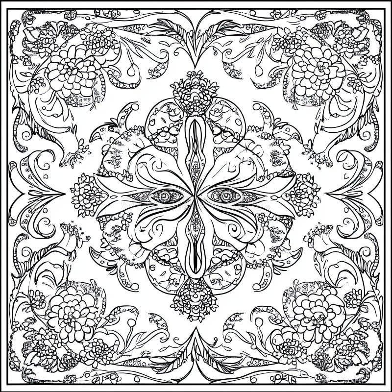 Intricate Black and White Floral Design Square Pattern for Coloring ...