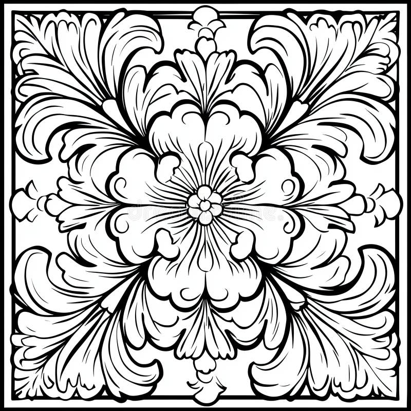 Intricate Black and White Floral Design Square Pattern for Textile and ...