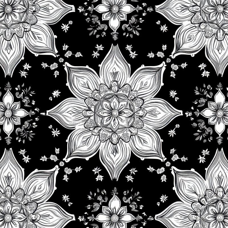Intricate Black and White Floral Pattern with Repeating Design Elements ...