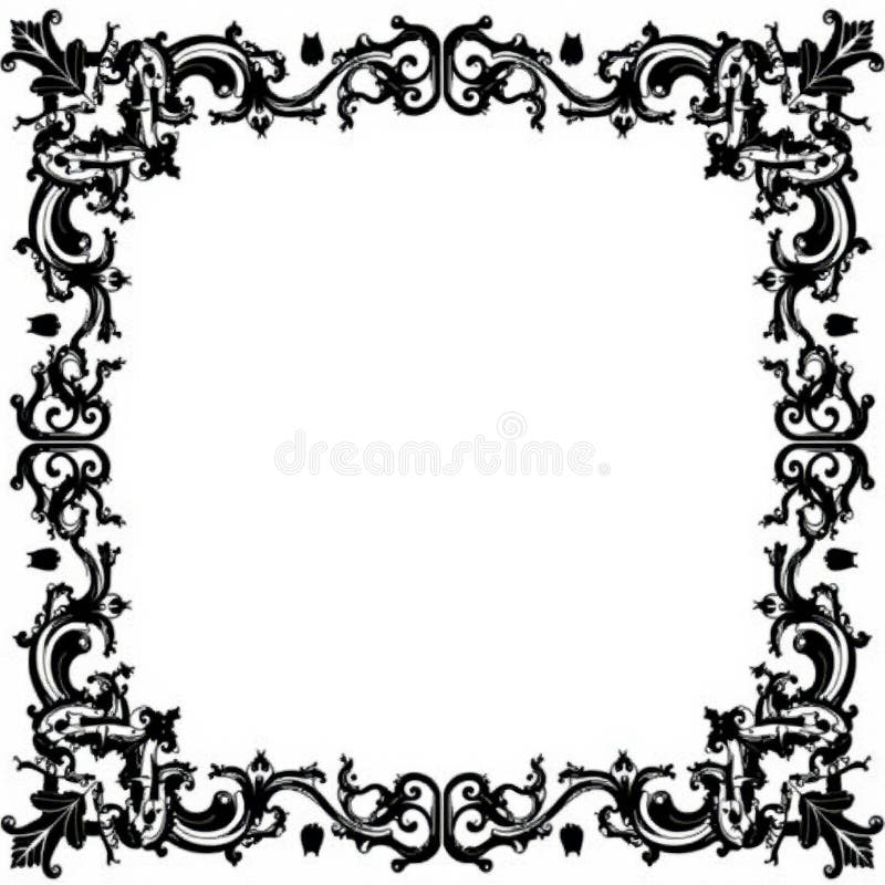 Intricate Black White Floral Scrollwork Border , Filigree Pattern ...