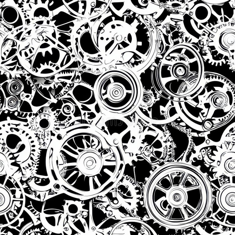 Intricate Black and White Gears and Cogs Pattern Background Design ...