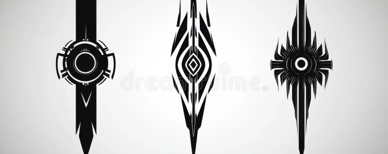 Intricate Black and White Graphic with Three Vertical Elements Stock ...