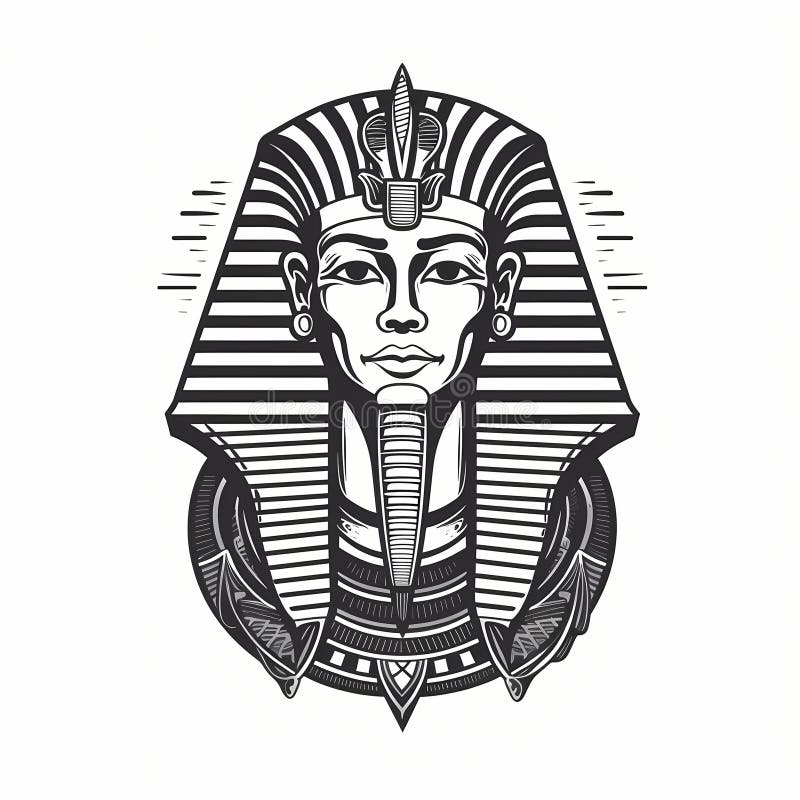 Intricate Black and White Illustration of an Ancient Egyptian Pharaoh ...