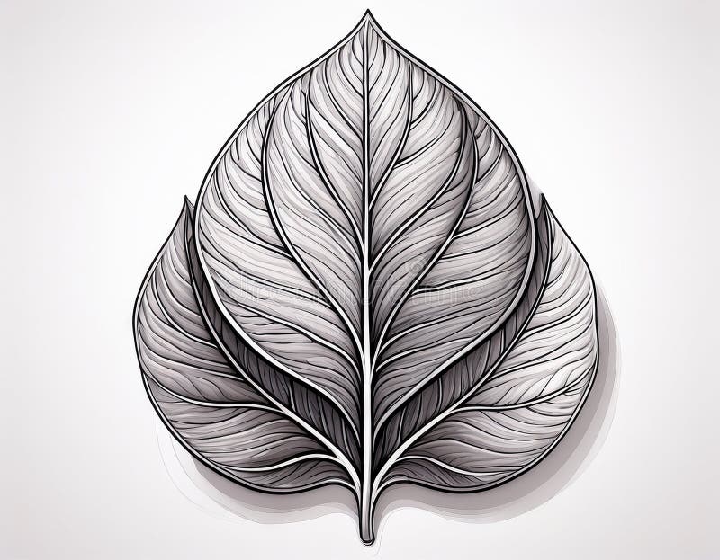 Intricate Black and White Illustration of a Detailed Leaf with Complex ...