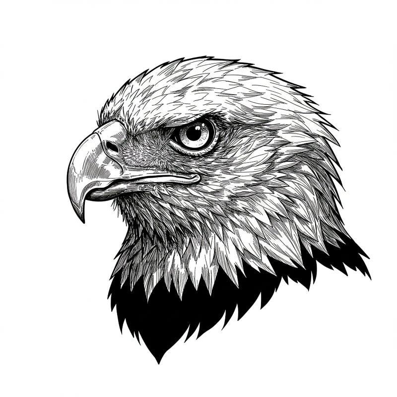 Intricate Black and White Illustration of an Eagle S Head, Facing Left ...