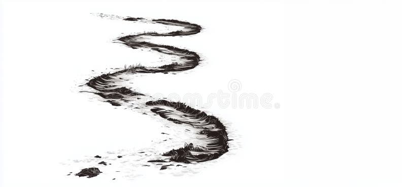 Intricate Black and White Illustration of a Winding Path through ...