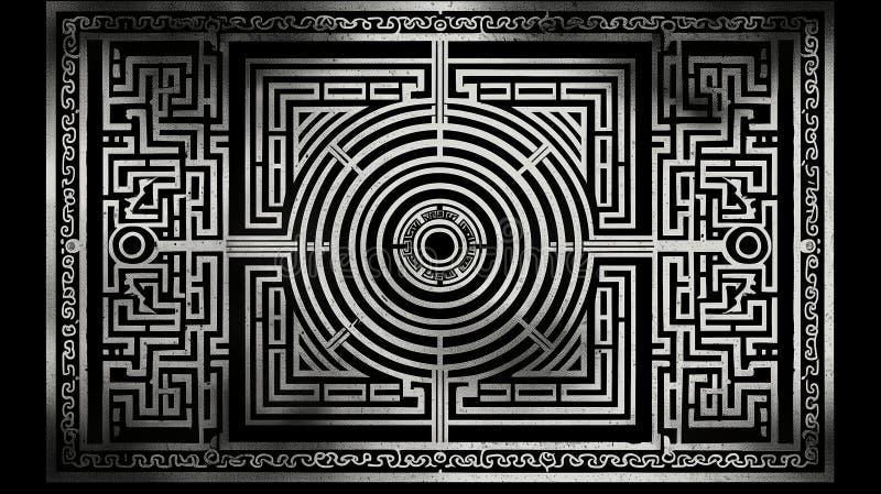 Intricate Black and White Labyrinth Design Viewed from Above with ...