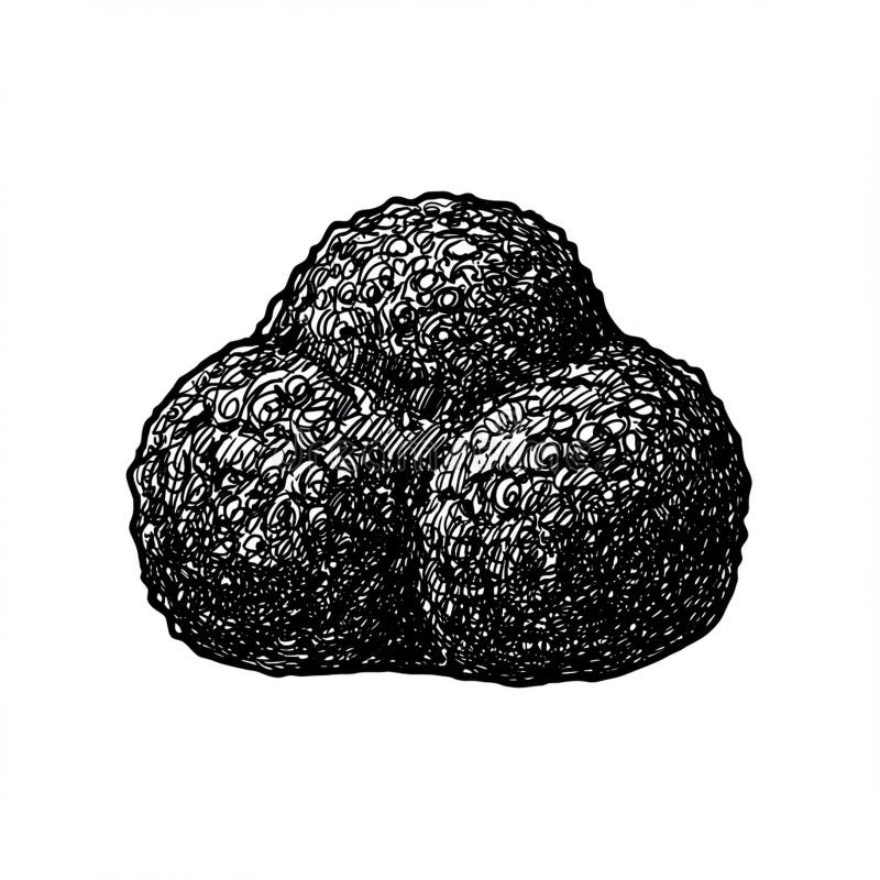 An Intricate Black and White Line Drawing Depicts a Cluster of Three ...