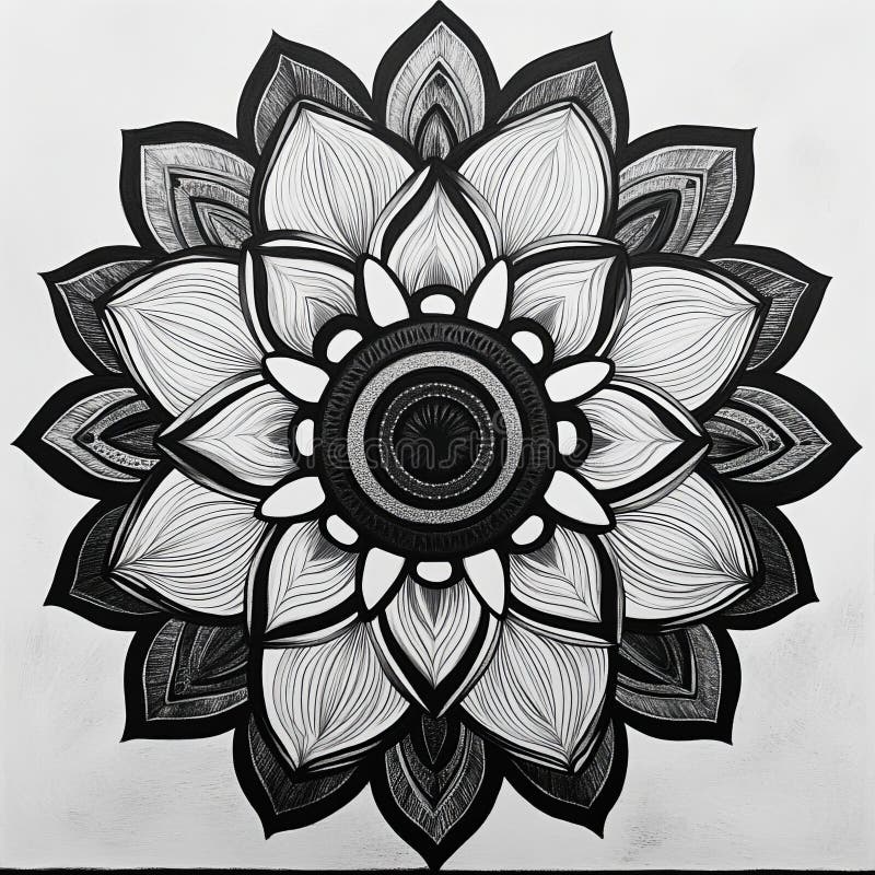 Intricate Black and White Mandala Design with Symmetrical Patterns and Detailed Linework Stock ...