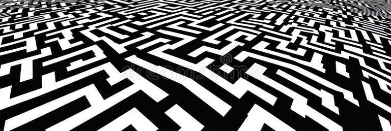 Intricate Black and White Maze Design Featuring Complex Pathways and High Contrast Patterns ...