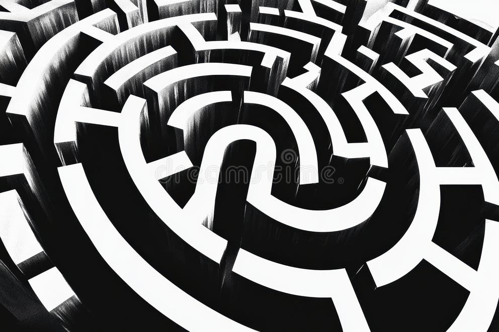 Intricate Black and White Maze Design Featuring Complex Pathways and Sharp Contrasts Generative ...