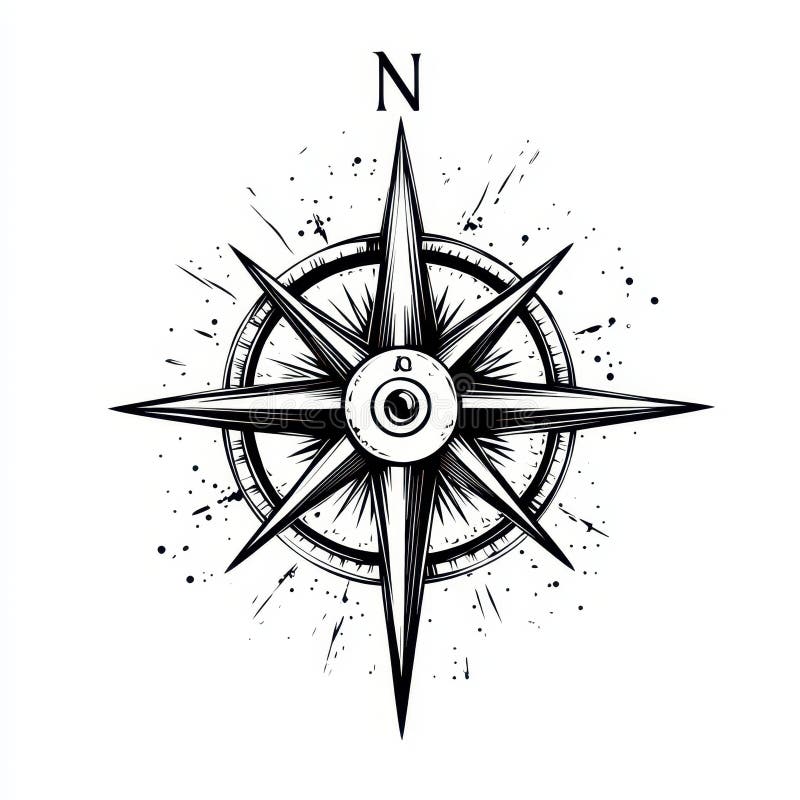 Intricate Black and White Nautical Compass Rose Graphic with Artistic ...