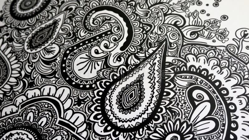 Intricate Black and White Paisley Pattern Drawing Stock Photo - Image ...