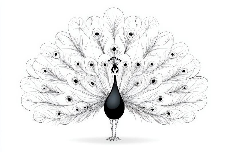 Stylized Black White Illustration Peacock Stock Photos - Free & Royalty ...