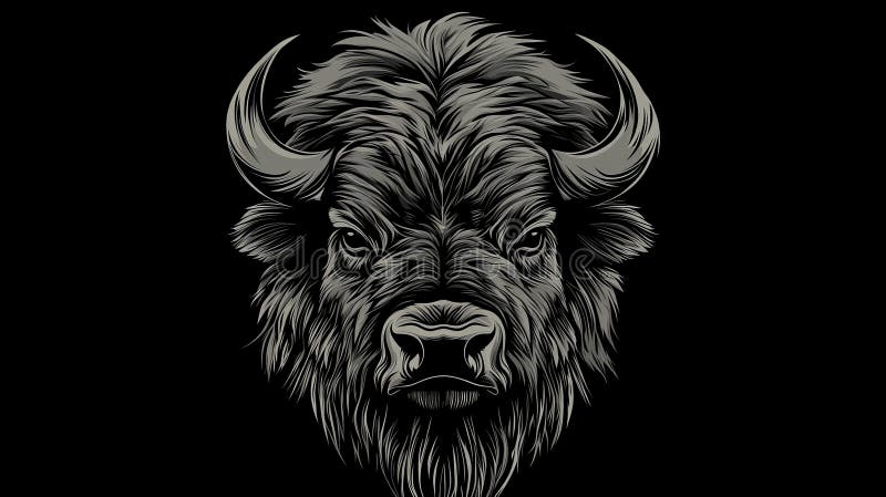 An Intricate Black and White Rendering of a Bison S Face Stock Photo ...