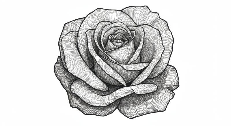 Intricate Black and White Rose Line Art on Minimalist Background Stock ...