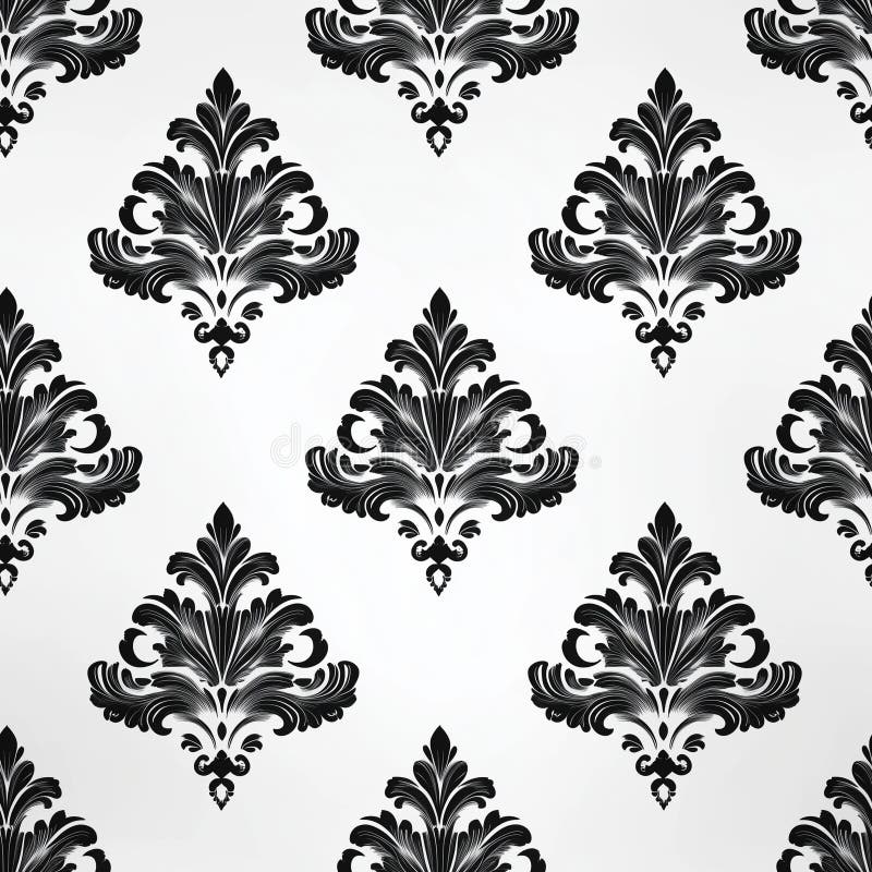 Intricate Black and White Seamless Damask Pattern with Floral Elements ...