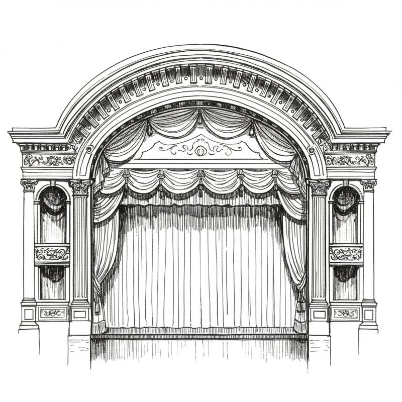 Intricate Black-and-white Sketch of a Classical Theater Proscenium. the ...