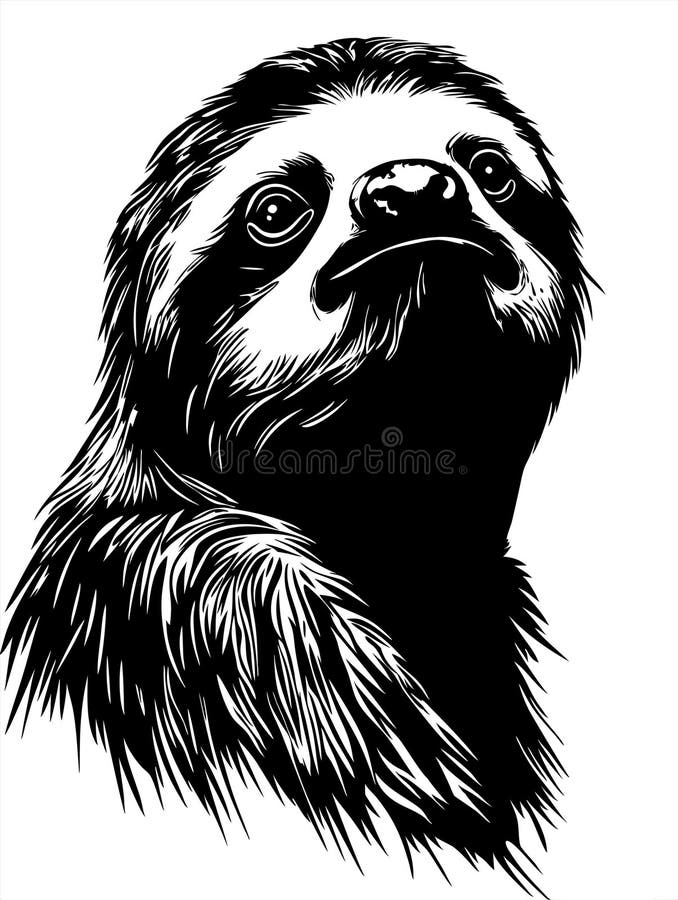 Intricate Black and White Sloth Face Vector Illustration for Artistic ...