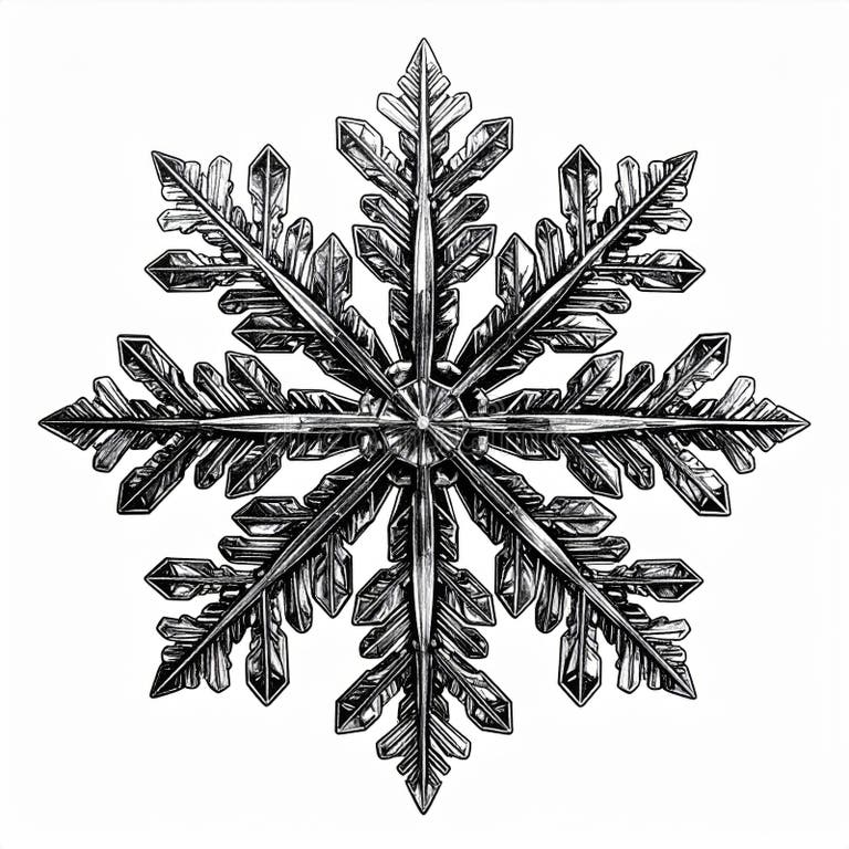 Intricate Black and White Snowflake Crystal Pattern Stock Illustration ...