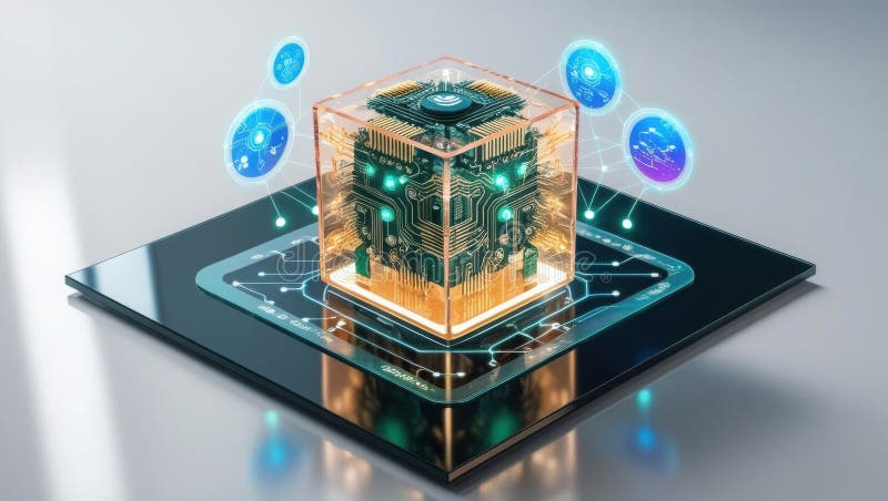 Intricate Block Housing Advanced Circuitry with Visible Connections and ...