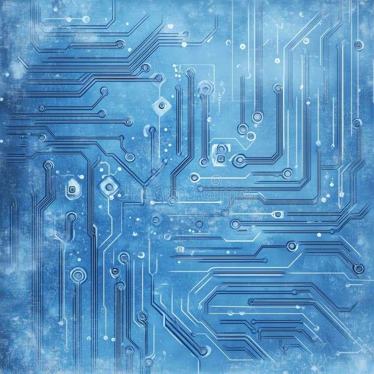 Intricate Blue Circuit Board Pattern with Electrical Traces on Textured Surface Stock Image ...