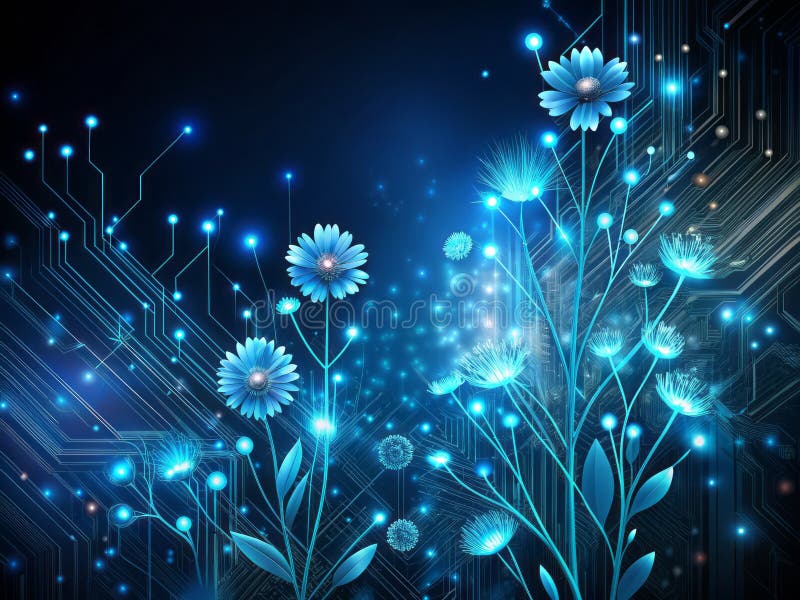 Intricate Blue Circuit Network Design with Delicate Floral Patterns on ...