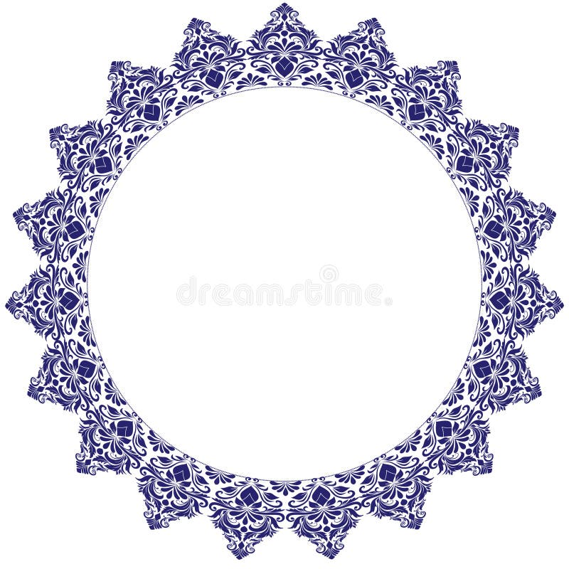 Intricate Blue Circular Frame with Decorative Swirl and Leaf Pattern ...