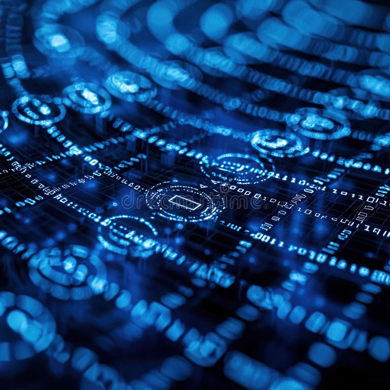 Intricate Blue Computer Circuit Board with Glowing Lights and Digital ...