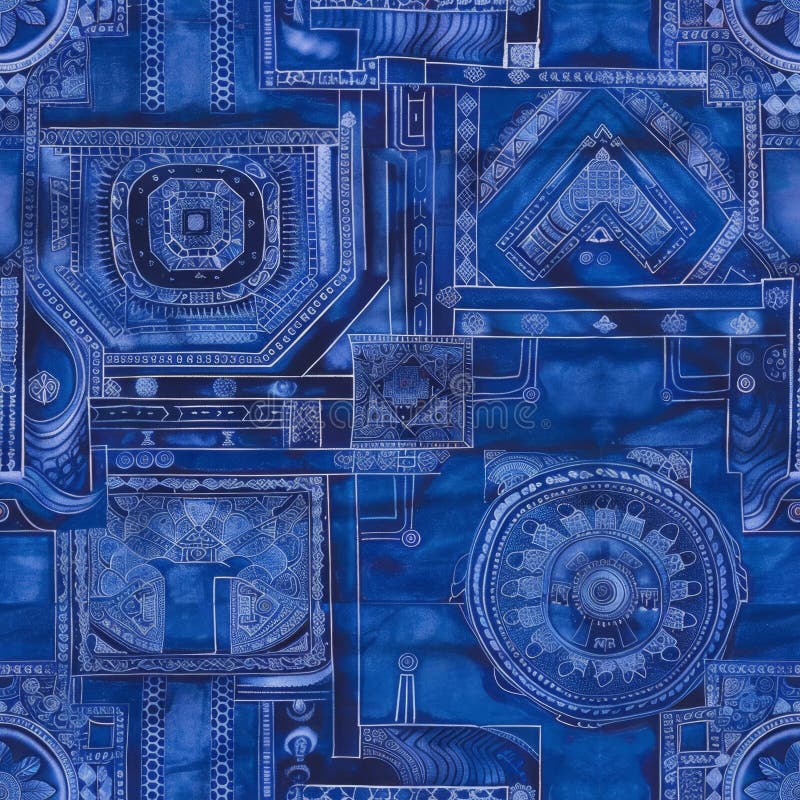 Intricate Blue Geometric Patterns on Luxurious Fabric Texture Stock ...