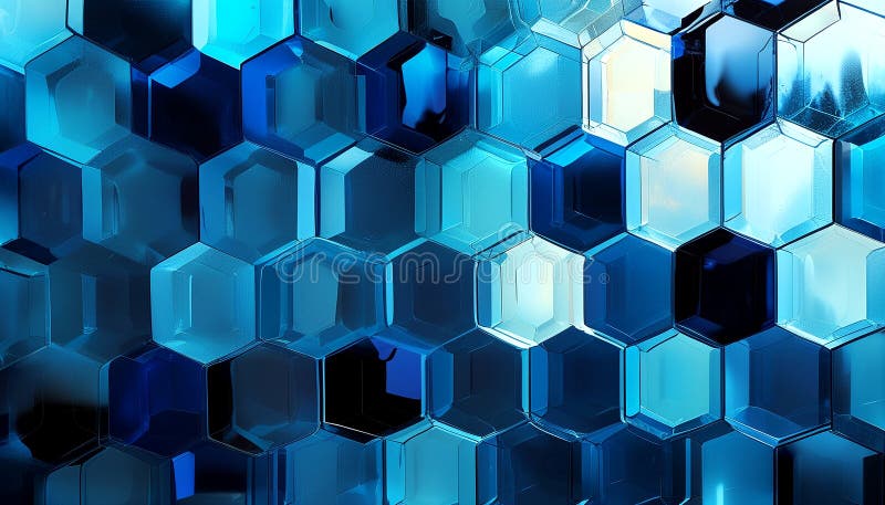 Intricate Blue Hexagonal Patterns Reflecting Light in a Modern Artistic ...