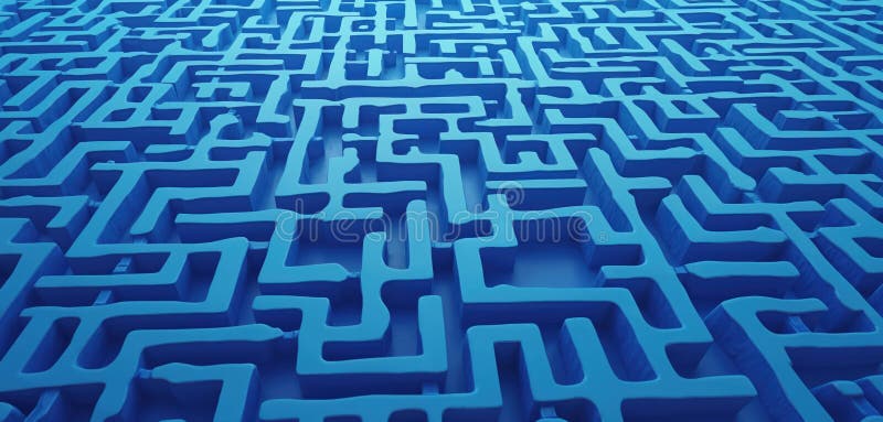 Intricate Blue Maze Illustration with Top Perspective. Labyrinth ...