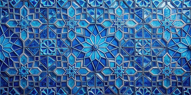 Intricate Blue Mosaic Tile Pattern with Geometric Shapes and Floral ...