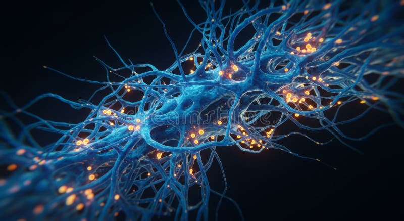 Intricate Blue Neural Network Glowing Orange Stock Illustration ...