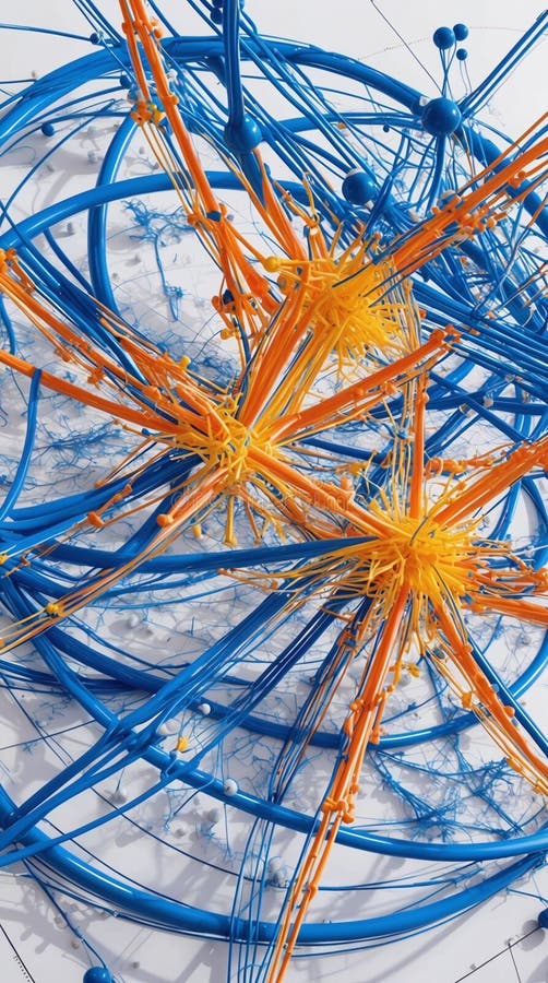 Intricate Blue and Orange Network Structure with Interwoven Connections ...