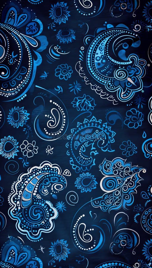 Intricate Blue Paisley Pattern on Dark Blue Background Stock Photo ...