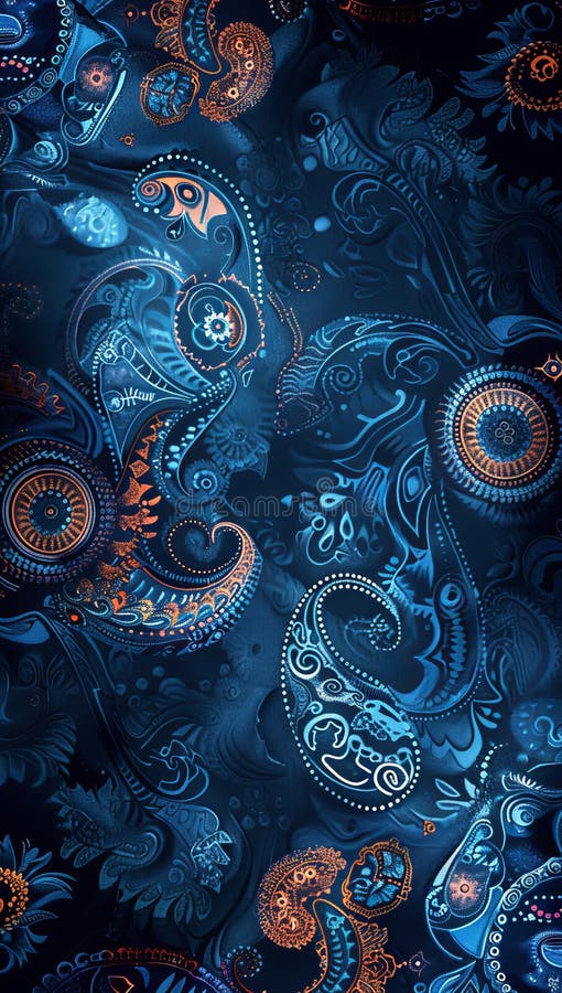Intricate Blue Paisley Pattern with Dark Blue Background for Elegant ...