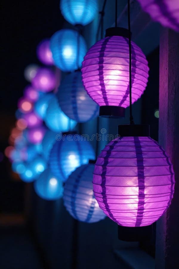 Intricate Blue and Purple Paper Lanterns Illuminated, Celebration, Blue ...