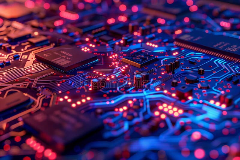 Close-up of Blue and Red Circuit Motherboard Stock Photo - Image of ...