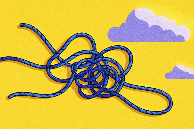 Intricate Blue Rope Knot Against a Bright Yellow Background with Soft ...