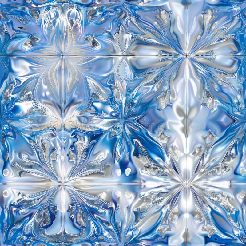 Intricate Blue Silver Floral Pattern in Digital Art Design Stock Image ...