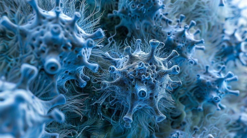 Intricate Blue Virus Texture at High Magnification for Detailed Surface ...
