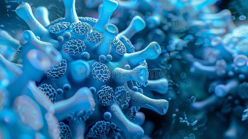 Intricate Blue Virus Texture Under Microscope, Showing Detailed ...
