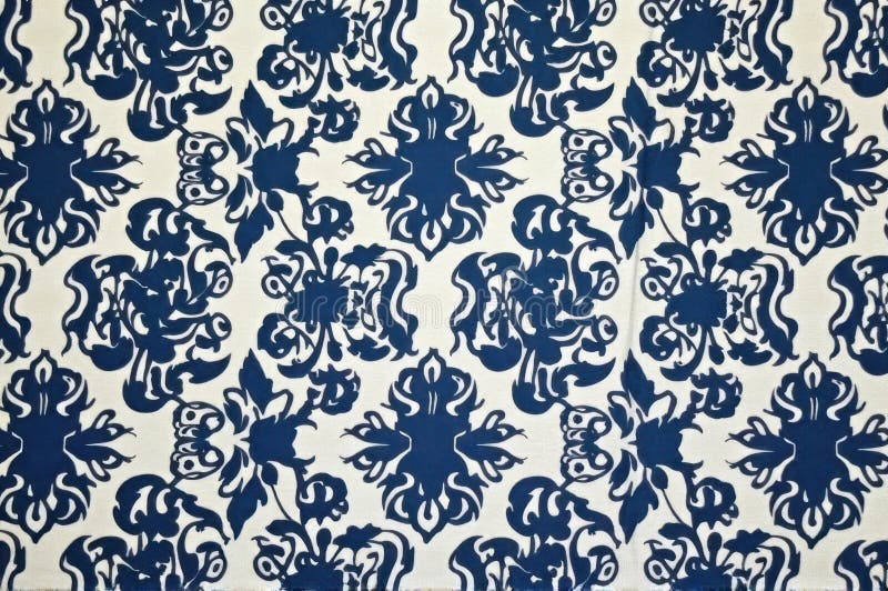 Intricate Blue and White Baroque Pattern on Fabric Background Stock ...