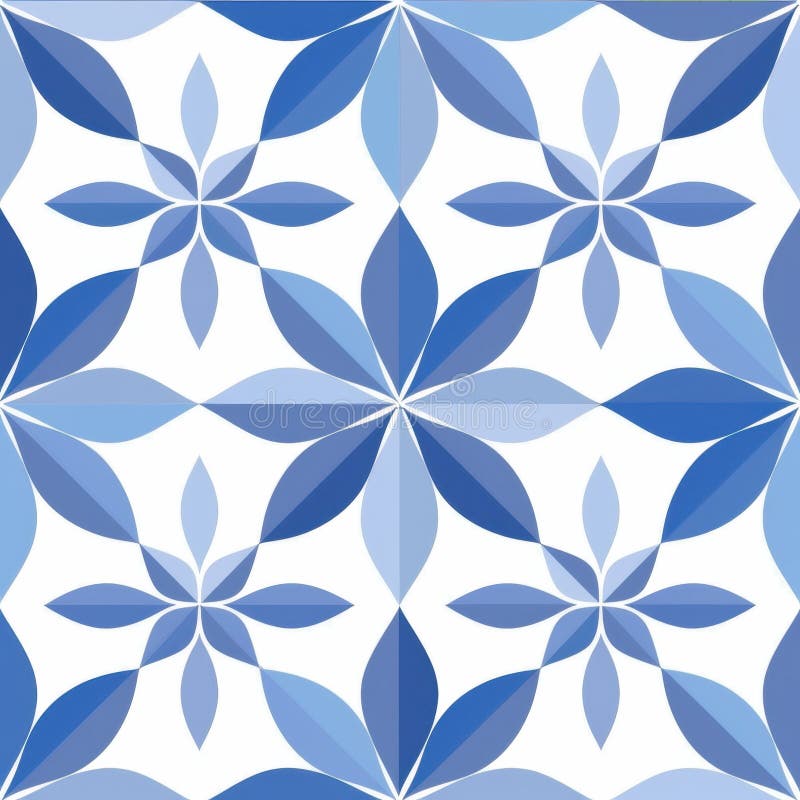 Blue and White Floral Pattern with Geometric Design Stock Illustration ...