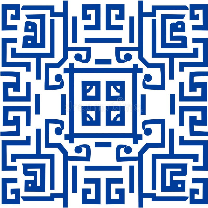 Intricate Blue and White Labyrinth Design Featuring a Central Square ...