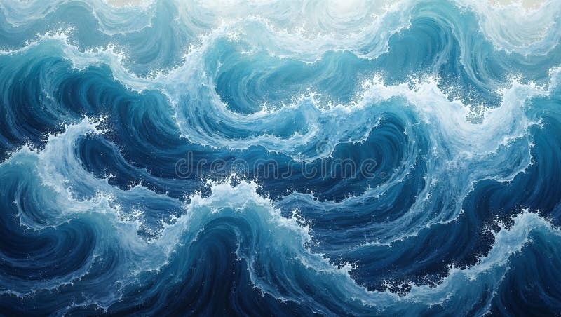 Intricate Blue and White Ocean Swirls with Foamy Waves Stock ...