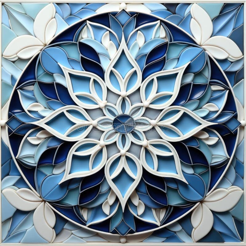 Intricate Blue and White Paper Mandala with Organic Leaf Patterns Stock ...