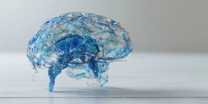 Blue Wireframe Brain Model with Connections. Artificial Intelligence ...